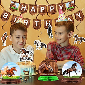 29 Pieces Horse Party Decorations Horse Birthday Banners Horse Hanging Swirls Hanging Cards Cupcake Toppers Honeycomb Centerpiece for Birthday Party Supplies