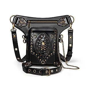 Steampunk Waist Thigh Bag Gothic Victorian Cosplay Backpack Retro Handheld Crossbody Shoulder Bag Vintage Handbags Black