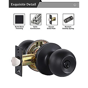 Lanwandeng Matte Black Door Knobs with Lock and Keys, Interior/Exterior Door Knob for Bedroom or Bathroom, Entry Door Lock