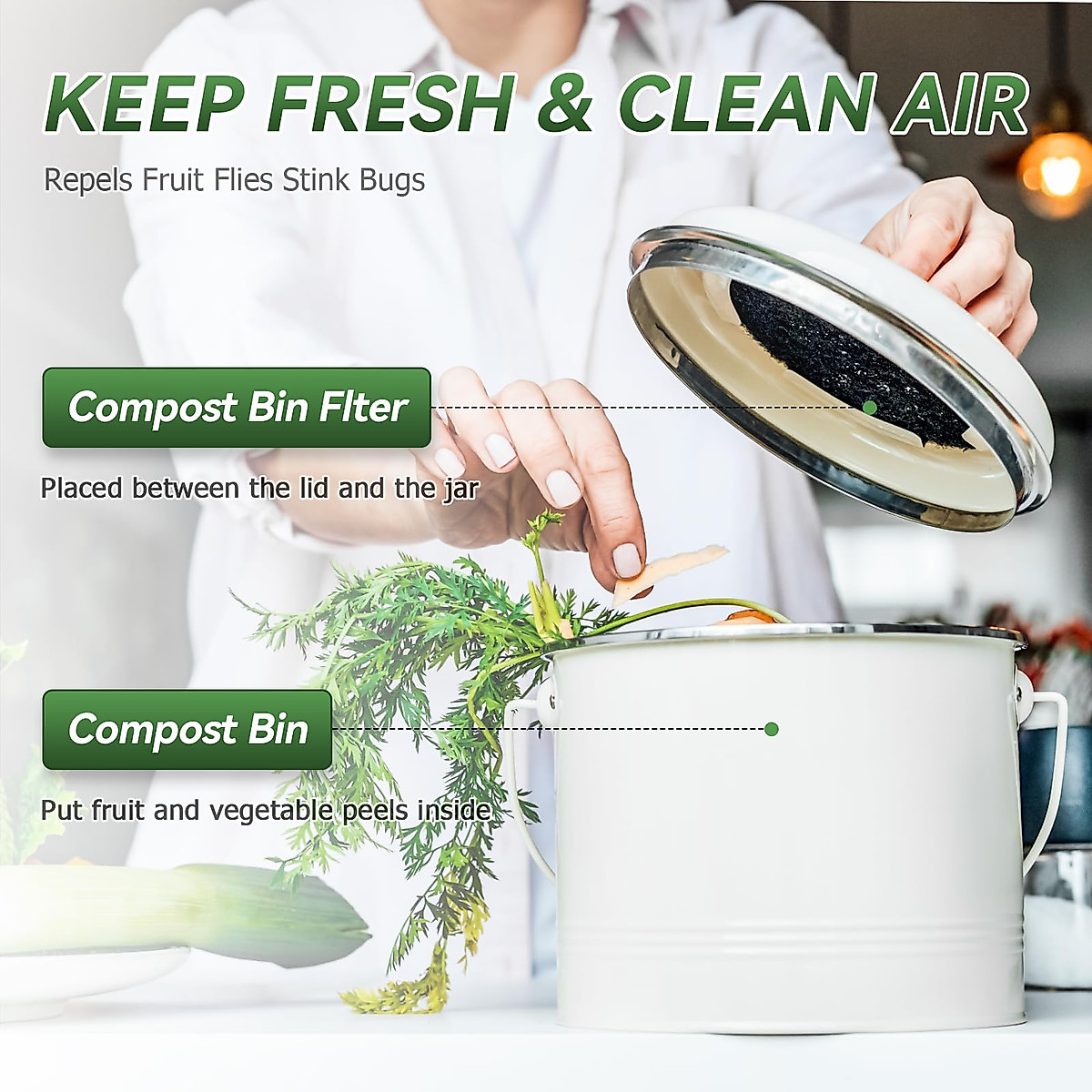 Compost Bin Filter, 6.7 inch Charcoal Filters for Kitchen Compost Bucket Home Countertop Compost Pail Relpacement Filter, 12-Pack