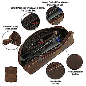 The Antiq: Pencil Pouch, Zipper Pencil Case, Leather Pencil Case, Pencil Bag Pouch With Zipper Pen Holders Handmade, Pen & Marker Case, Pencil Case for Artists & Professionals MRD-ZPC-004 0