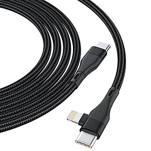 ANDNOVA Multi Head USB C to USB C and Lightning Cable for iPhone 16/15/ 14, Dual Jack Type C with 90 Degree Lightning PD 60W Fast Charging Charger Cord for Travel USB-C Smartphones - 3.3 Ft