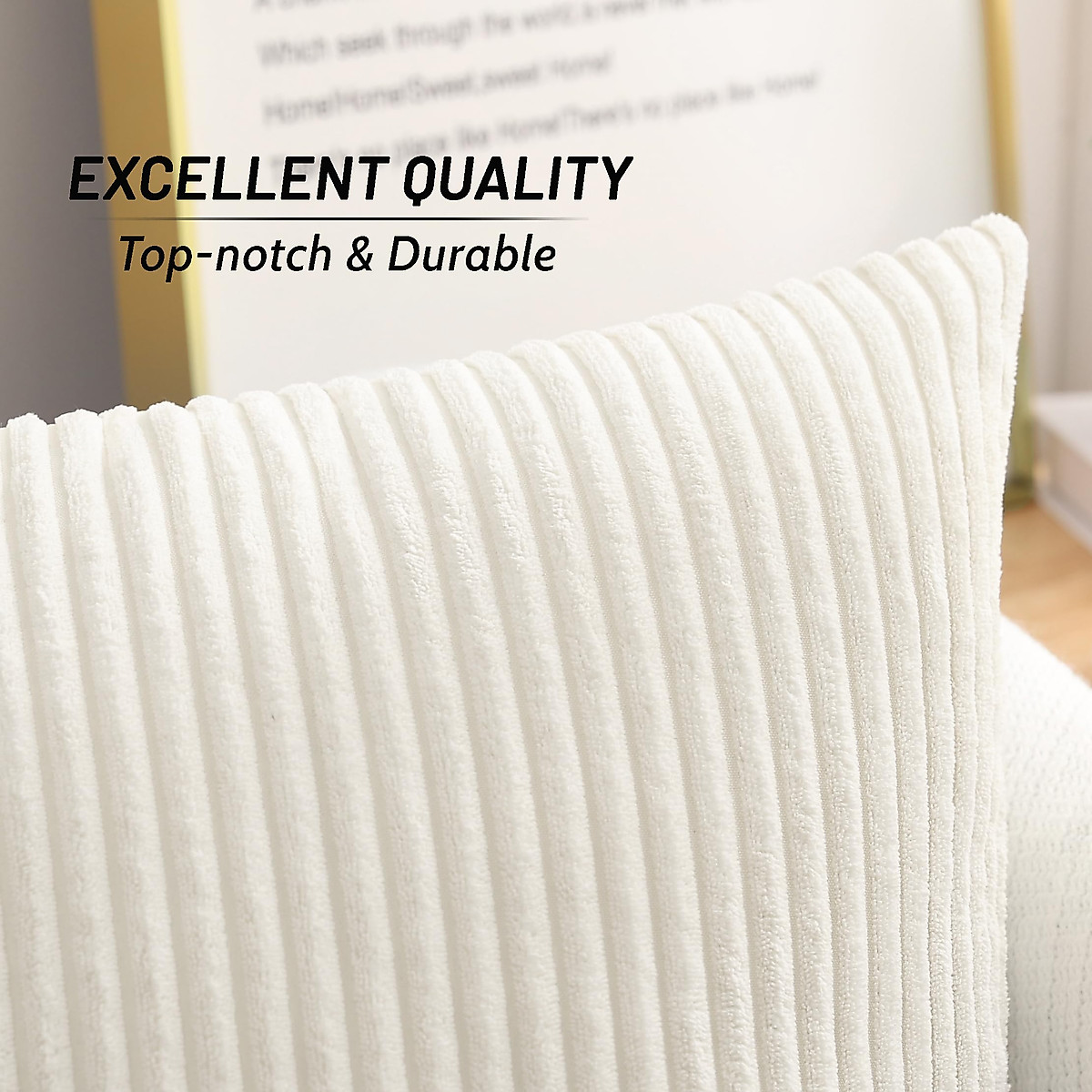 Mecatny Corduroy Throw Pillow Covers 18x18 Set of 2 - Striped Decorative Pillow Covers for Living Room, Bed - Soft Square Couch Pillow Covers for Sofa - Cream White
