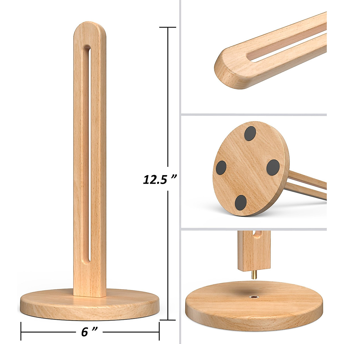 KitchLife Wooden Paper Towel Holder Countertop, Fits Jumbo Roll - Solid Beechwood Paper Towel Dispenser Stand with Anti-Skid Base, 1 Pack