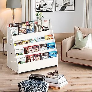 ALISENED 4 Sling Bookcase Display Stand Storage Bookshelf with 4 Shelves Book Display Rack Storage Bookcase Organizer Book Shelf Case Organizer Wooden
