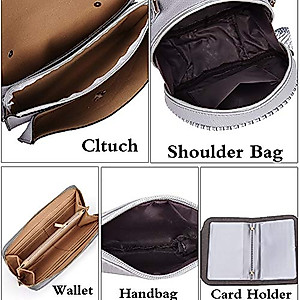 Rullar Women 6 Pcs Bag Set Stitching Handbag and Purse PU Top-handle Bag Tote Clutch Wallet Card Holder Rose