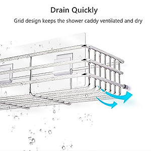 Tiilan Shower Caddy, No Drilling Adhesive Storage Shelf for Bathroom and Kitchen, Wall Mounted, 18/8 Stainless Steel, 2 Pack