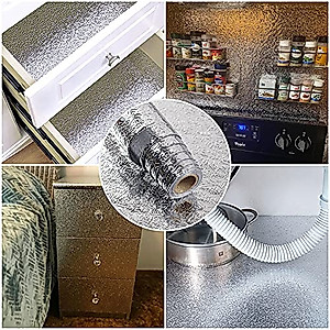 4PCS Kitchen Oil Proof Backsplash Wallpaper Peel and Stick Aluminum Foil Contact Paper Self Adhesive Water Proof Heat Resistant Wall Sticker for Countertop Cabinet Drawer Liner Shelf Liner(472 Inch)