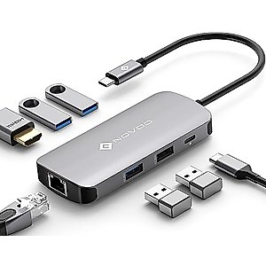 NOVOO USB C Hub Multiport Adapter to 4K HDMI, 1Gbps Ethernet, 100W PD Charging, USB C to USB x 4, 7 in 1 USB C Adapter for M1/M2 MacBook Pro/Air Dell HP Lenovo ASUS Surface