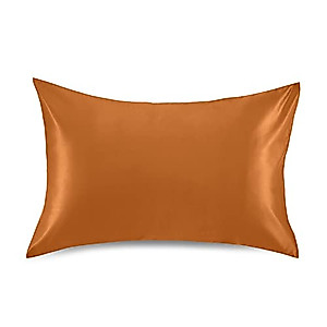 xigua Satin Pillowcase Plain Rust Orange Solid Color Silk Satin Pillowcase for Hair and Skin Satin Pillow Cases with Envelop Closure 20x26 in