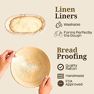 Banneton Bread Proofing Basket Set - Oval & Round Sourdough Proofing Basket w/Cover, Metal & Plastic Scraper, Scoring Lame w/Leather Case and 5 Blades - Bread Making Tools and Supplies (13 pieces)