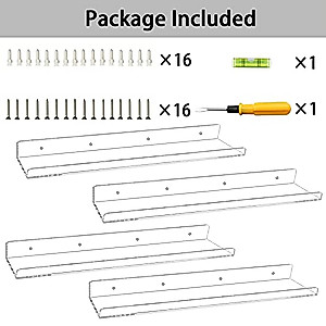 Weiai Clear Acrylic Shelves 24 inches, Floating Wall Bookshelf for Kids, Transparent Book Shelf Ledge for Wall, Set of 4