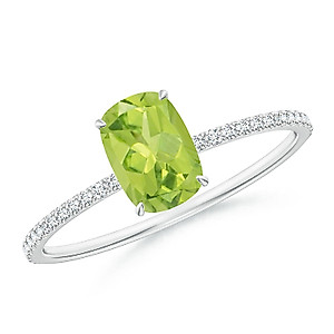 Angara Natural 1.45 Ct Peridot and 0.31 Ct Diamond Side Stones Ring for Women in 14K White Gold (Grade-AAA | Size-8x6mm) | August Birthstone, Birthday, Engagement, Anniversary Jewelry Gift For Women