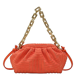 Onlymaker Women's Fashion Satchel-style Bag Soft Cotton Shoulder Handbag Evening Prom Wedding Purse Color Orange