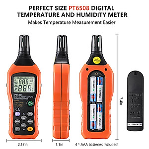 BROAIMX Digital Psychrometer Thermo-Hygrometer with Backlight, PT6508 Temperature and Humidity Meter Thermometer Hygrometer with Dew Point and Wet Bulb Temperature, 4*AAA Batteries Included