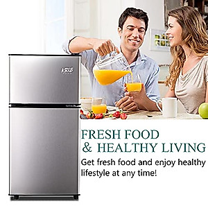 KRIB BLING 3.5Cu.Ft Compact Refrigerator Mini Fridge with Freezer, Small Refrigerator with 2 Door, 7 Level Thermostat Removable Shelves for Kitchen, Dorm, Apartment, Bar, Office Silver