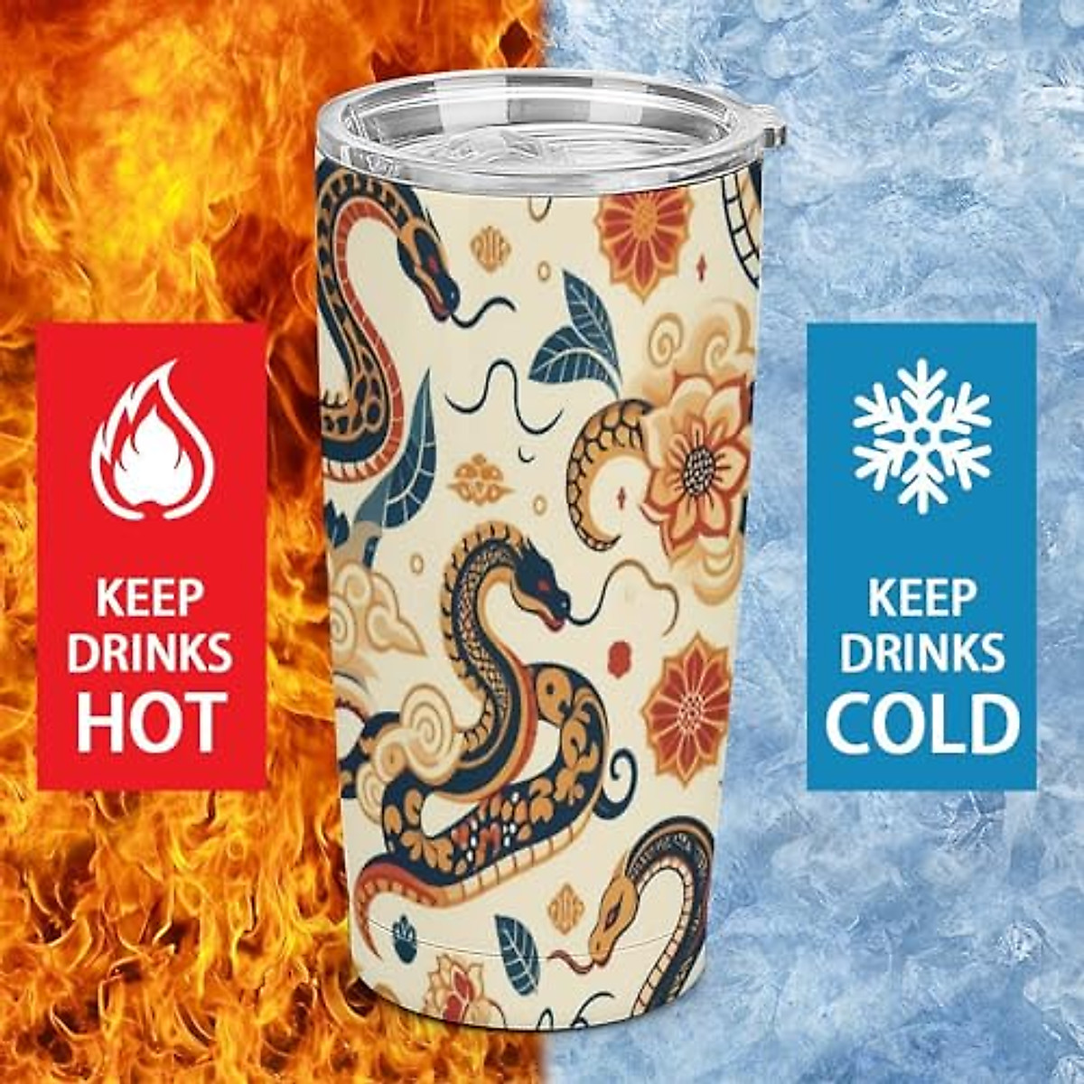 20oz Chinese Style Snake Pattern Tumbler Stainless Steel, Vacuum Insulated Tumbler with Lid And Straw Unique Coffee Mug Travel Mug Gifts for Women Men