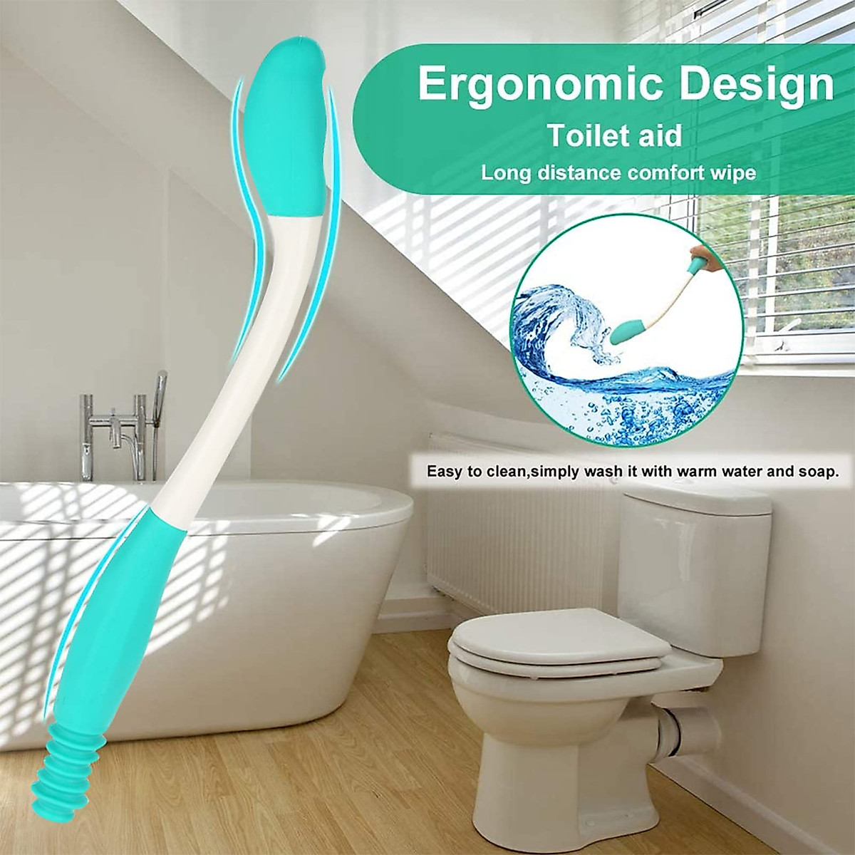 Toilet Aids Tools For Wiping, Long Reach Comfort Wipe, Long Handle Reach Comfort Bottom Wiper Holder Butt Wipes Tissue Grip Self Wipe Aid Helper For Limited Mobility Disabled Arthritis Shoulder