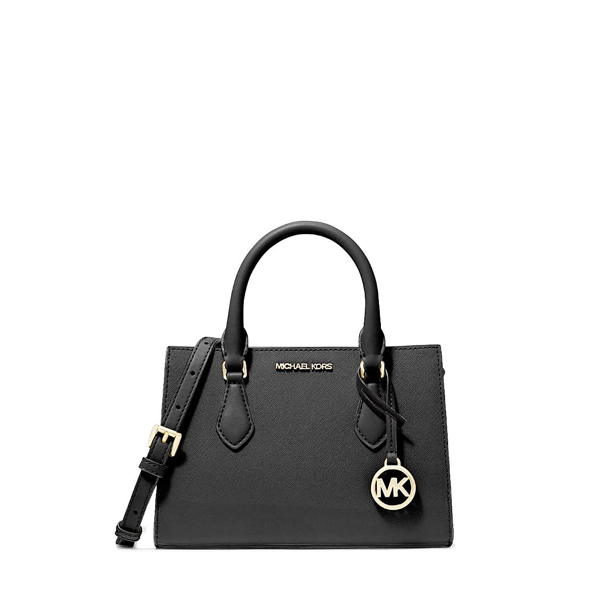 Michael Kors Sheila Small Non-Leather Vegan Satchel (Black with Gold Hardware)