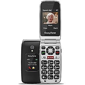 Easyfone Prime-A1 Pro 4G Big Button Flip Cell Phone for Seniors | Easy-to-Use | Clear Sound | SOS Button w/GPS | SIM Card & Flexible Plans | Convenient Charging Dock (Black)