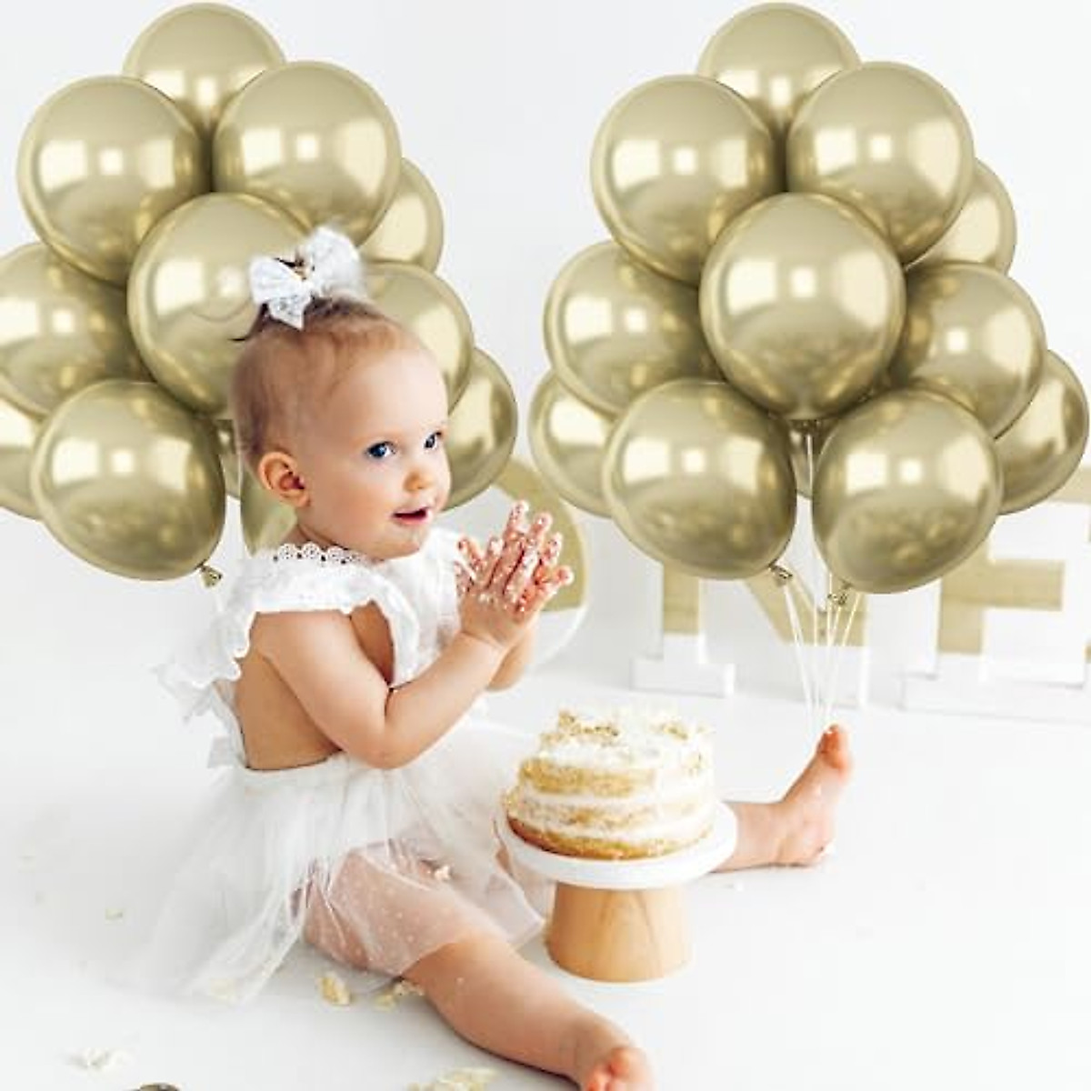 Dagelar Metallic Gold Balloons 60pcs 5inch Chrome Light Gold Balloons Metallic Chrome Golden Helium Latex Balloon For Champagne Gold Birthday Baby Bridal Shower Boho Wedding Party Decor