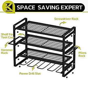 Power Tool Organizer, 4 Layers Garage Tool Organizers and Storage，Drill Holder Wall Mount, Storage Rack for Cordless Drill, Heavy Duty Tool shelf with Screwdriver Holder/Pliers Holder/Hammer Holder