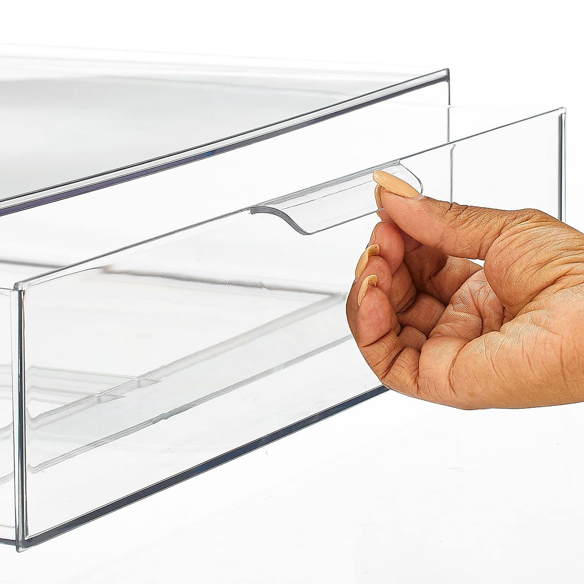 mDesign Wide Plastic Stackable Bathroom Storage Organizer Bin with Pull Out Drawer for Cabinet, Vanity, Shelf, Cupboard, Cabinet, Countertop, or Closet Organization - Lumiere Collection - Clear