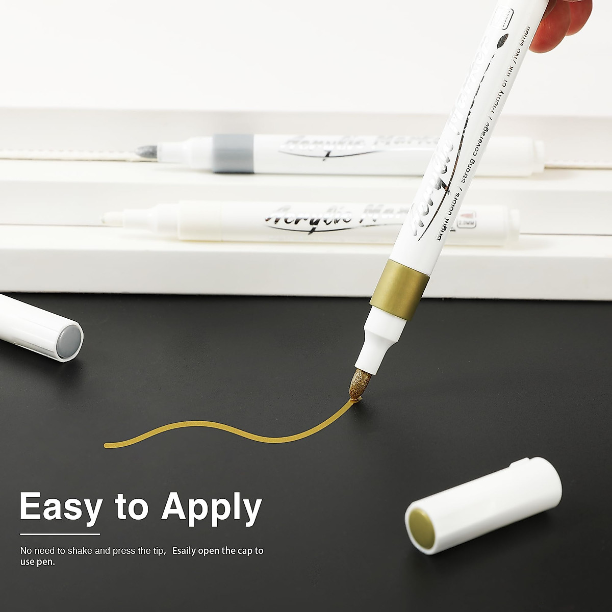 Acrylic Paint Pens Markers,9 Pack Acrylic Markers, 2-3mm Medium Tip, White Gold Silver Paint Pen for Art Projects, Drawing, Rock Painting,Wood, Plastic, Metal, Canvas DIY Crafts