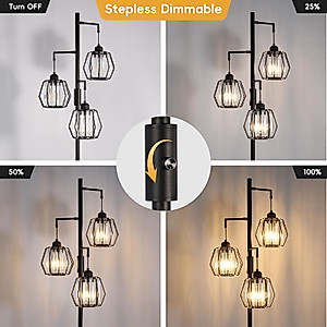 Loiogohot Floor Lamp,Industrial Floor Lamp for Living Room,Farmhouse Floor Lamp,Dimmable Floor Lamp 3-Light Crystal Standing Light,Rustic Tall Tree Reading Lamps for Bedroom,Office,Dining Room