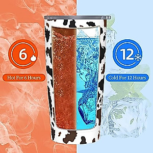 Kaireno Cow Print Tumbler Abstract Cows Stainless Steel Insulated Tumblers with Lid Straw Reusable Animal Skin Coffee Travel Mug Tea Drinking Water Wine Smoothie Cups Gifts for Women 20 Oz