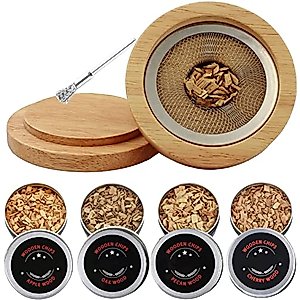Cocktail Smoker, Seqissur Old Fashioned Smoker Kit with 4 Flavors Wood Chips for Whiskey/Drink/Bourbon, Gift for Men/Whiskey Lover