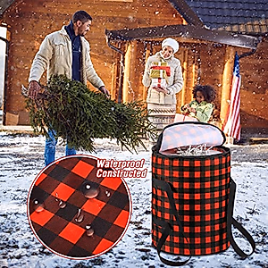 4 Pcs Light Storage Bag Buffalo Plaid Thickened Light Storage Bag with 3 Pcs Cardboard Wraps, Large Light Bulb Storage Bag with Zippered Closure for Holiday Festival (Red Buffalo Plaid)