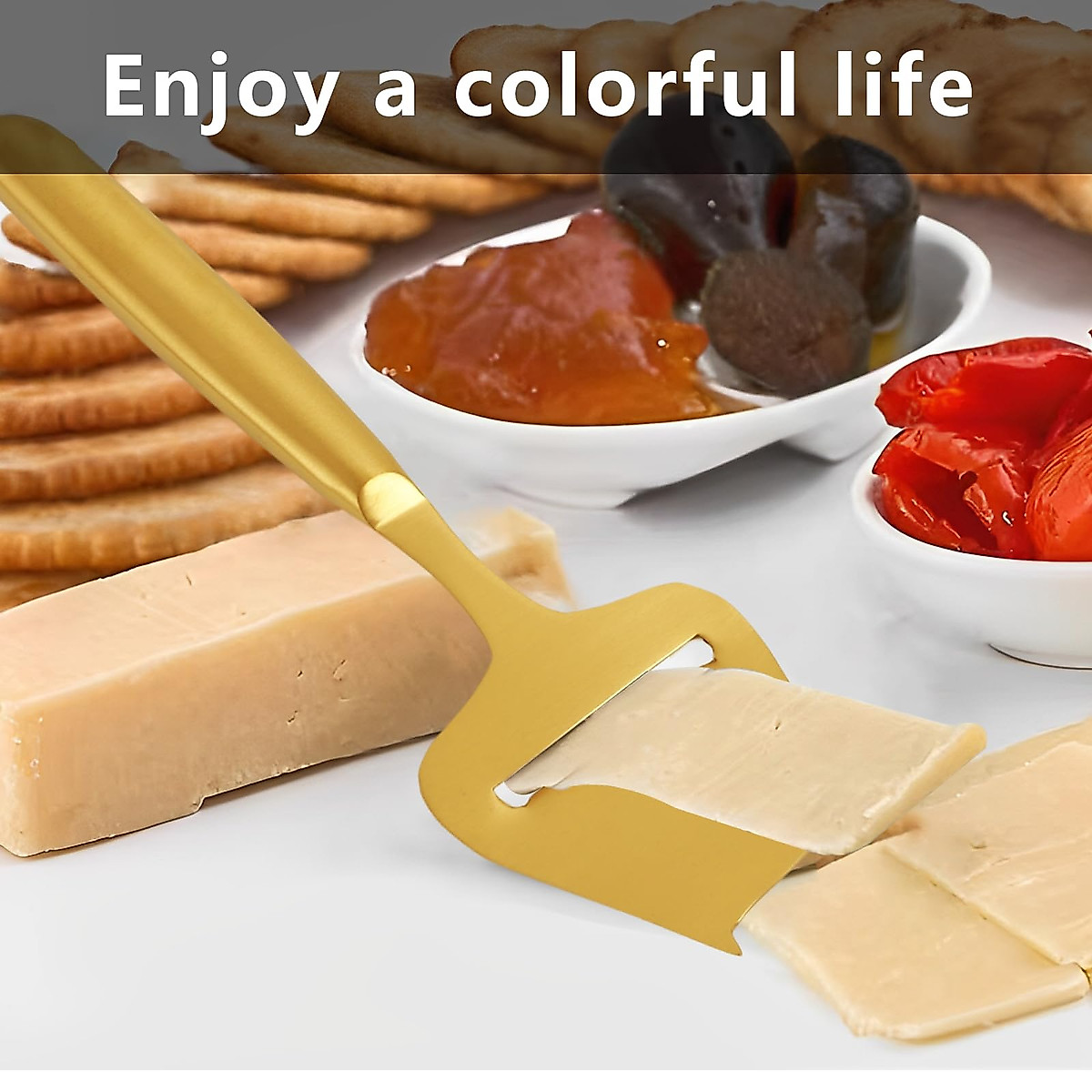 Blueden Cheese Slicer Golden Stainless Steel Cheese Cutters for Block Cheese, Cortador de queso, Handheld Plane Cheese Knife for Semi-Hard Cheese, Gold