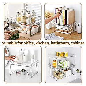 EsLuker.ly Set of 3 Stackable Cabinet Shelf Kitchen Cabinet Organizers and Storage, Foldable Cabinet Storage Shelf Rack Kitchen Counter Shelves for Pantry Cupboard, Clear Plastic/Metal