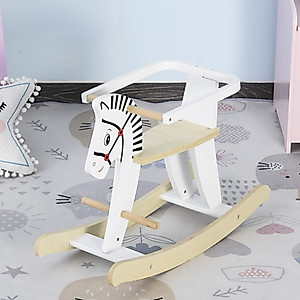 Qaba Wooden Rocking Horse Toddler Baby Ride-on Toys for Kids 1-3 Years with Classic Design & Wood Safety Bar, White