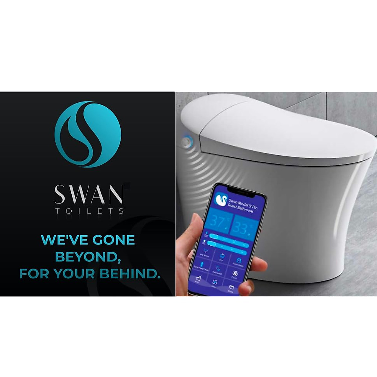SWAN S-Pro Toilet - Smart Bidet One Piece Toilet for Bathrooms Warm Water Sprayer, Heated Seat, Automatic Flushing, LED lights, Auto Open & Close, Air Dryer| Luxury Smart Toilet | App Enabled |
