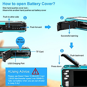 Kaisoon Tech Waterproof Camera 48MP Image 10FT Underwater Camera 2.7K Video Waterproof Digital Camera Underwater Video Camera for Snorkeling,Vacation（Blue）