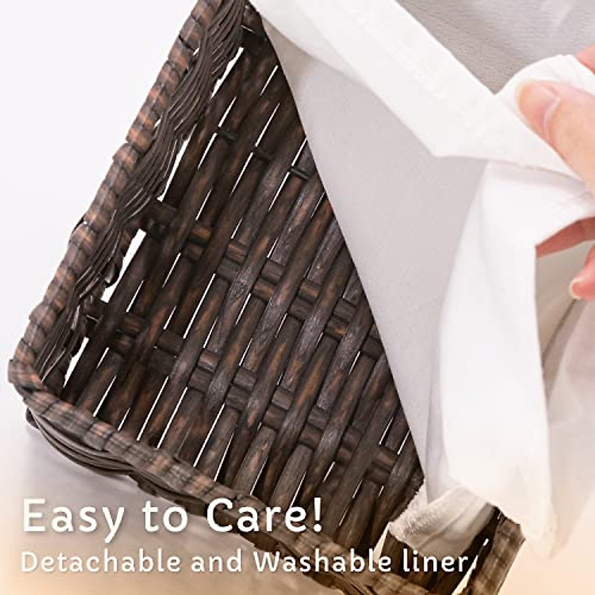 WeeNest Hand Woven Storage Baskets with Lid and Removable Liner| Resin Wicker Baskets for Organizing | Basket Set for Pantry, Living Room | Set of 3, Walnut Brown