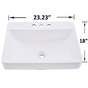 VESLA HOME 23 x 18 inch Large Rectangular Porcelain Ceramic Drop in Bathroom Vessel Sink,Modern Above Counter Basin for Lavatory Vanity Cabinet