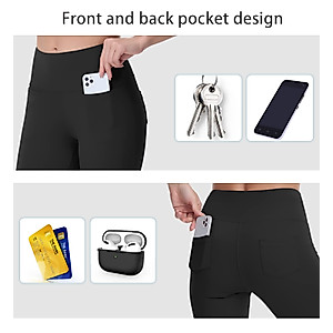 THE GYM PEOPLE Women's Casual Yoga Leggings High Waisted Tummy Control Workout Pants with 4 Pockets(Black, Large)