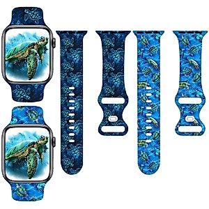 Sea Turtle Sport Watch Bands Compatible with Apple Watch Band 38mm 40mm 41mm,Silicone Strap Wristbands Compatible with iWatch Bands Series SE 7 6 5 4 3 2 1 for Girls Women Boys Men Couple Boyfriend Girlfriend Lover Gifts