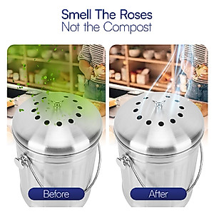 BioStrike Compost Crock - Activated Carbon Filters for Compost Bucket, Control Kitchen Odors, 5.5-inch Round, Made in USA (2 Count)