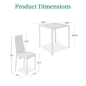 Best Choice Products 3-Piece Glass Dining Set, Modern Kitchen Table Furniture for Dining Room, Dinette, Compact Space-Saving w/Glass Tabletop, 2 Upholstered PU Chairs, Metal Steel Frame - White