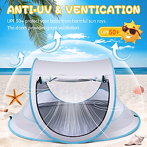 Baby Beach Tent,Large Pop Up Beach Tent Sun Shade for Beach,Portable Baby Travel Tent with Mosquito Net,Indoor Baby Play Tent,UPF 50+ UV Protection Sun Shelters1