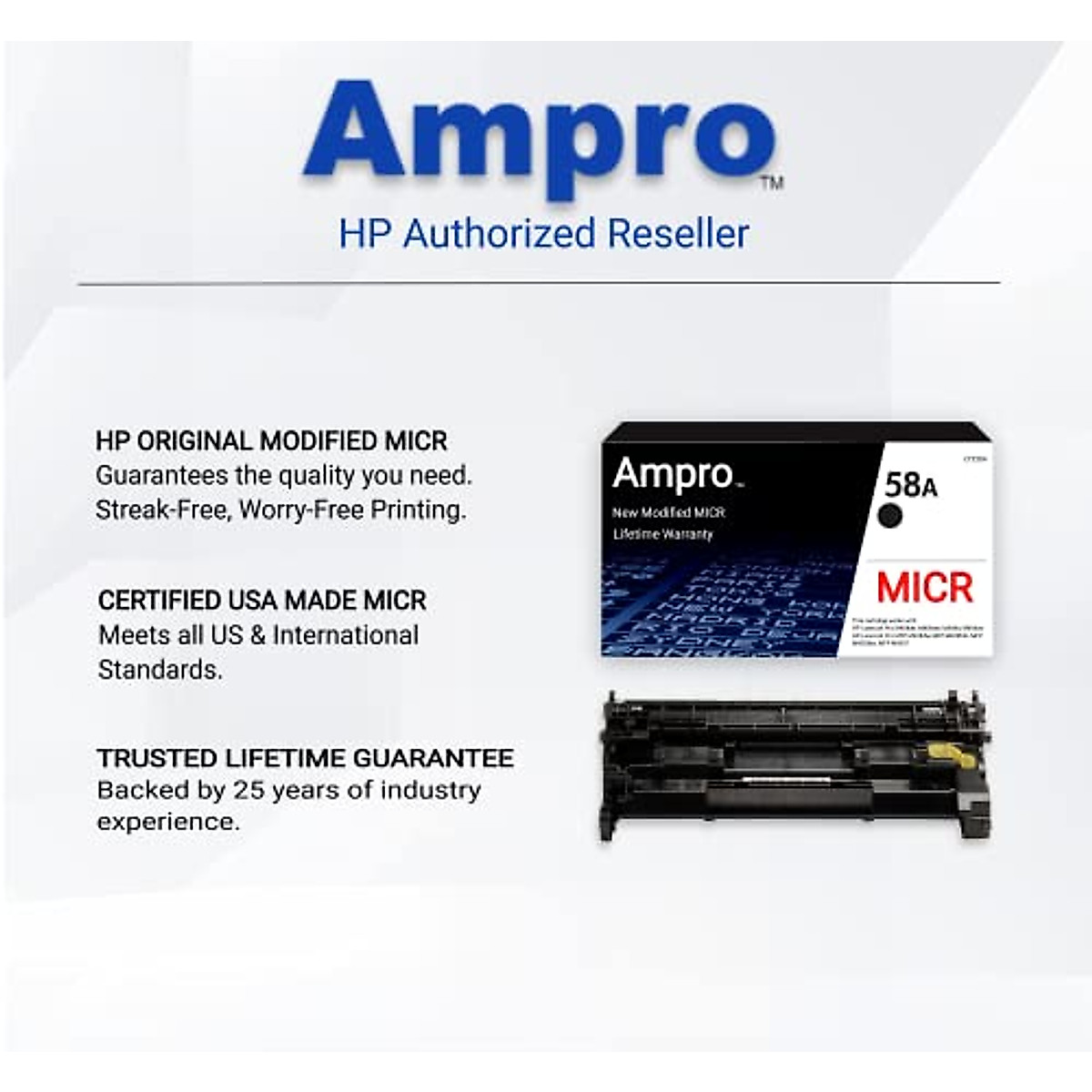 Ampro New OEM Modified CF258A MICR Toner Cartridge Replacement for CF258A 58A Cartridge for HP Laserjet Pro M404 M428 MFP Series (Prints 3000 Pages)