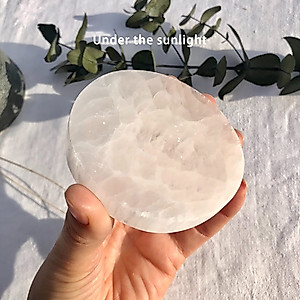 CNYANFEI 3pcs Selenite Charging Plates 4” Satin Spar Crystal Tray Natural Selenite Stone Coasters Circle Gemstone Slab Bulk