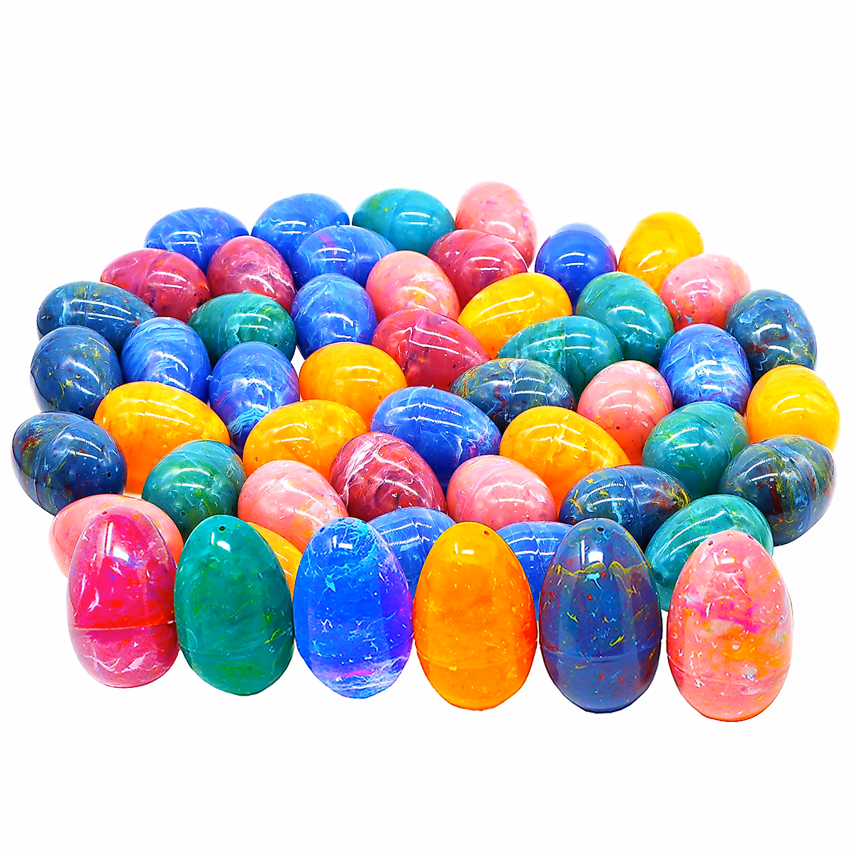 JOYIN 30 Pcs Plastic Iridescent Printed Bright Easter Eggs 3.15" Tall for Easter Hunt, Basket Stuffers Fillers, Classroom Prize Supplies, Filling Treats and Party Favor