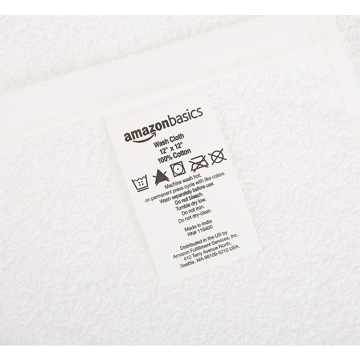 Amazon Basics Fast Drying, Extra Absorbent, Terry Cotton Washcloths - Pack of 60, White, 12 x 12-Inch