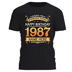 Personalized Shirt 36th Birthday Gifts 1987 Vintage t Shirt Funny 36 Years Old Birthday Decorations for Men Custom Short Sleeve Letters Printing Shirts Novelty Bday Present for Dad Grandpa