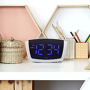 Equity by La Crosse LED Blue Digit Alarm Clock with USB Charging Port, Silver